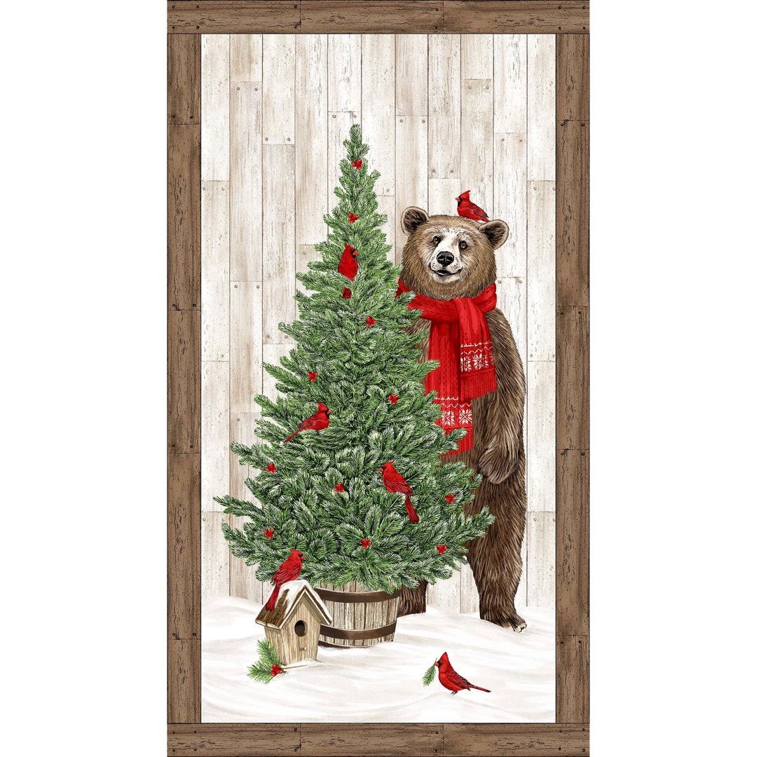 Northcott~beary Merry Christmas~25" Woodland Bear Christmas Panel~white ...