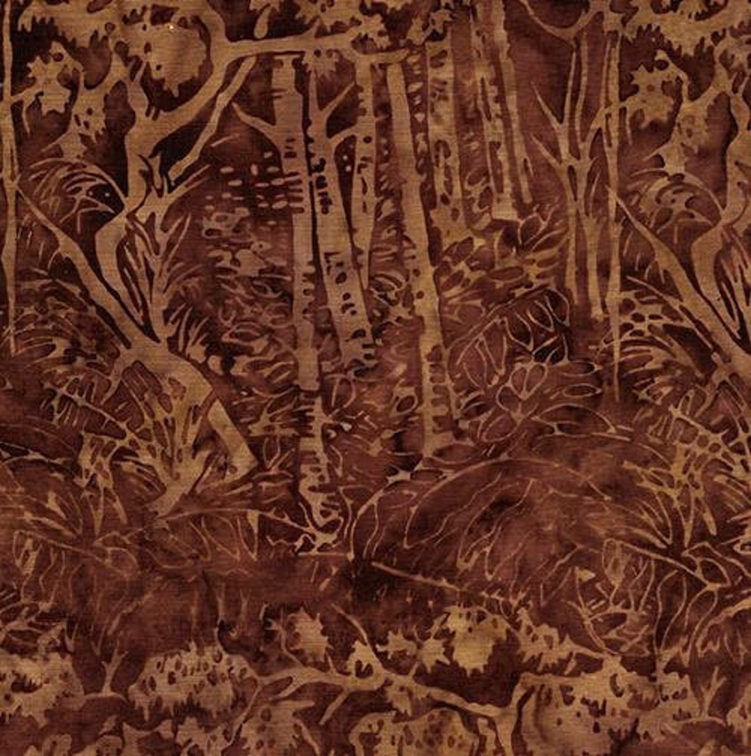Island Batik Autumn Sunset Trees in the Garden Coffee Cotton Batik ...