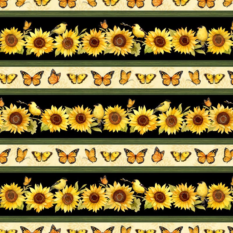 Sunflower Border Print Fabric - Etsy