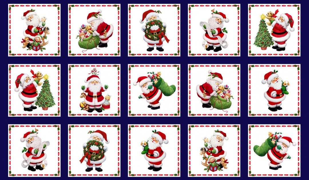 Elizabeths Studio Santas List 24.75" Santa Block Panel Midnight Cotton ...