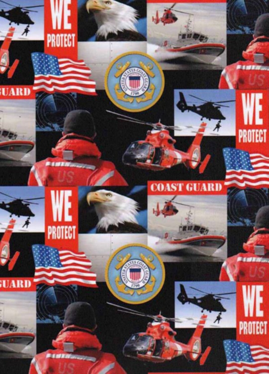 Eob~sykel Enterprises~military Prints~coast Guard Allover~red~cotton ...