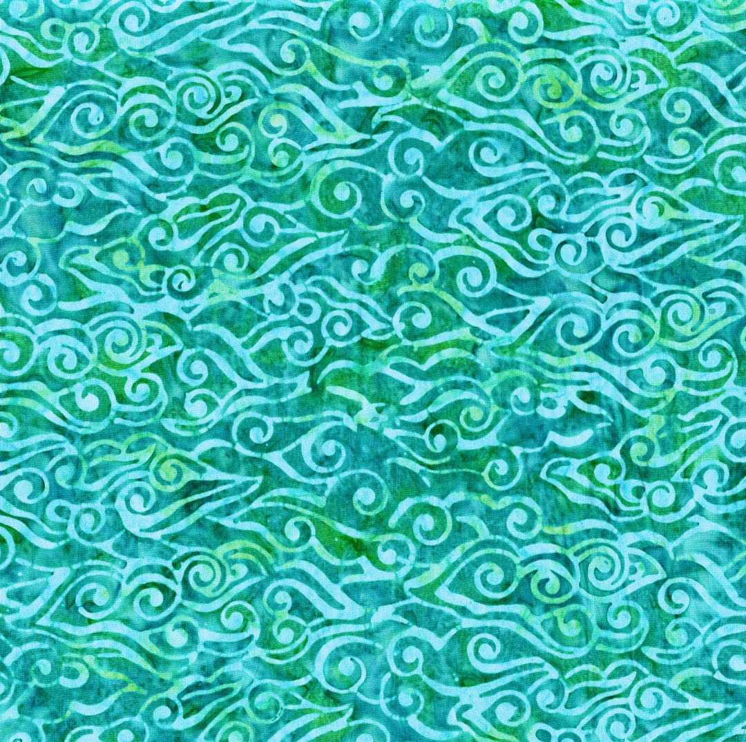 Eob~wilmington Batiks~sea Stars~swirly Waves~green~cotton Batik Fabric ...