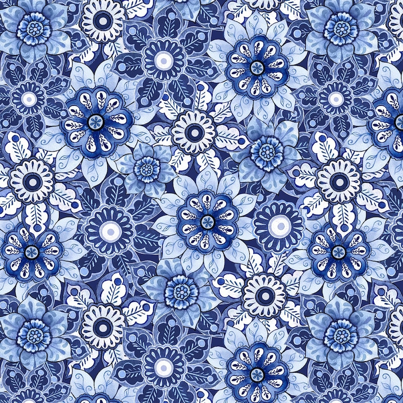Blue Floral Fabric - Etsy