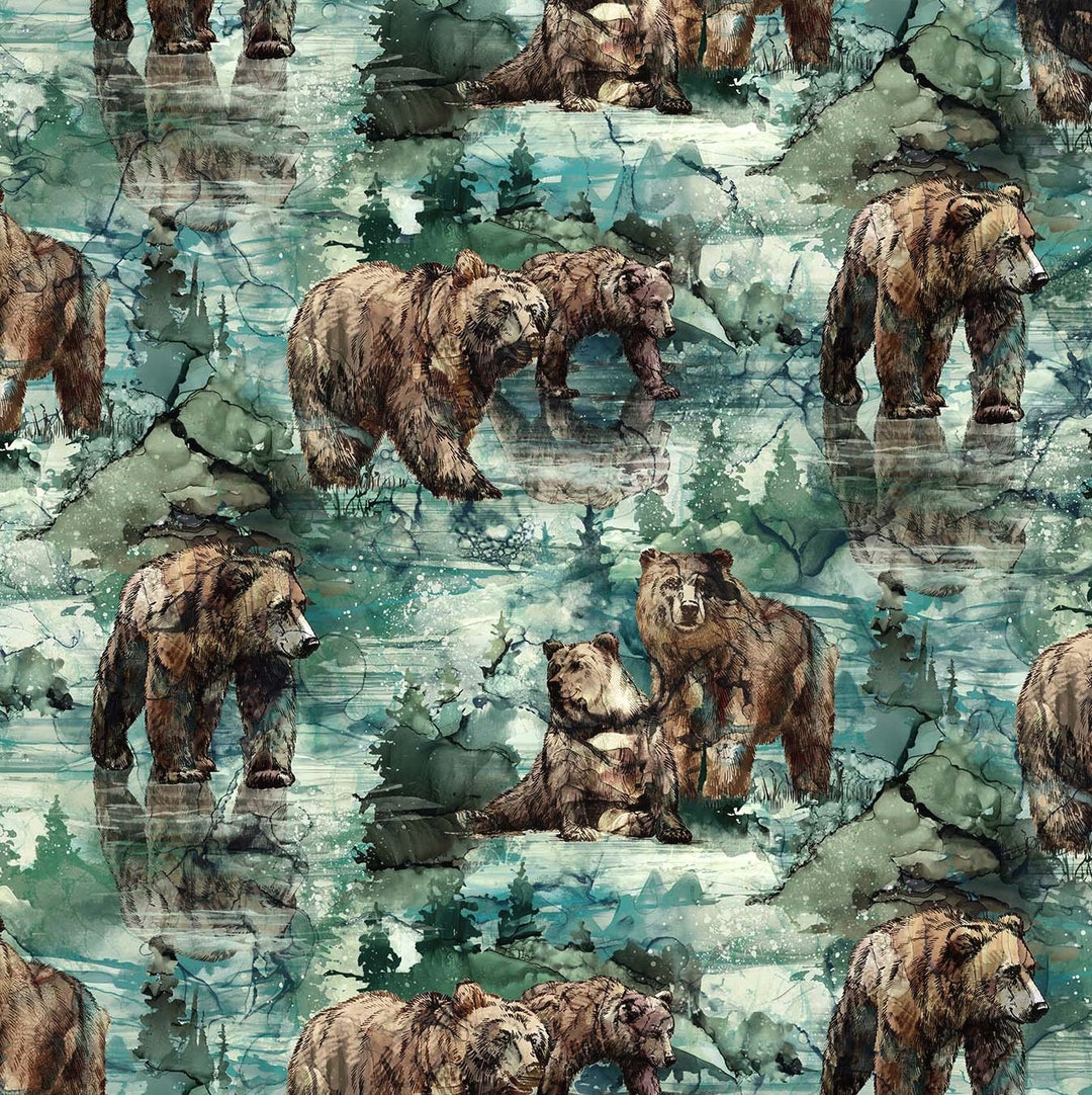 Eob~northcott~northern Peaks~bears~digital Print~pine/multi~cotton ...
