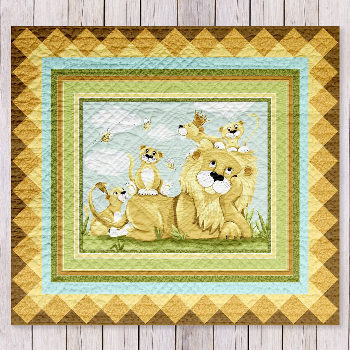 Susybee - Lyon the Lion - Spirals - Aqua - Cotton Fabric by the Yard or ...
