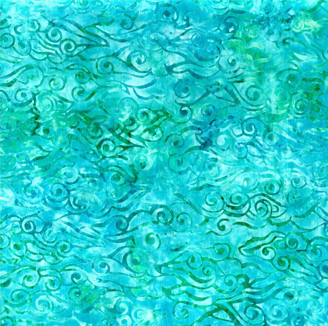 Eob~wilmington Batiks~sea Stars~swirly Waves~aqua~cotton Batik Fabric ...