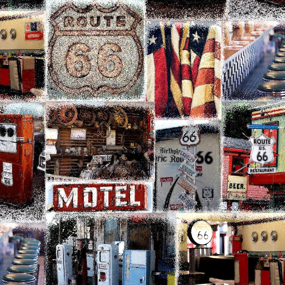 Hoffman on the Road Again Vintage Route 66 Signs Digital Multi Cotton ...