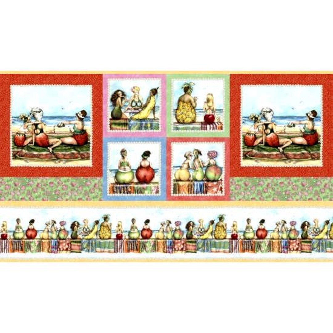 Elizabeths Studio~fruit Ladies~23.5" Beach Scene Panel~multi~cotton ...
