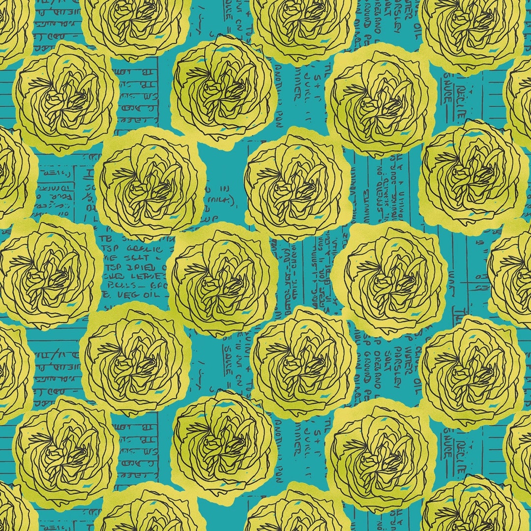 Windham Fabrics Norma Rose Kitchen Bouquet Turquoise Cotton Fabric by ...