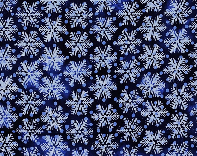 Eob~island Batik~let It Snow~snowflakes~blue Navy~cotton Batik Fabric ...
