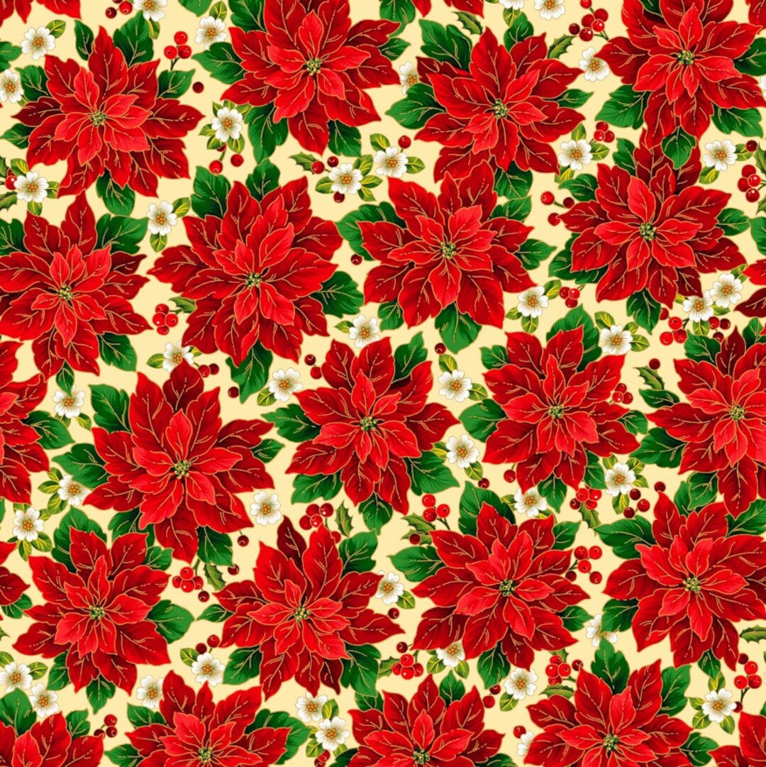 Quilting Treasures~poinsettia Symphony~packed Poinsettias~digital~cream ...