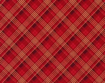 Red Gold Plaid Fabric - Etsy