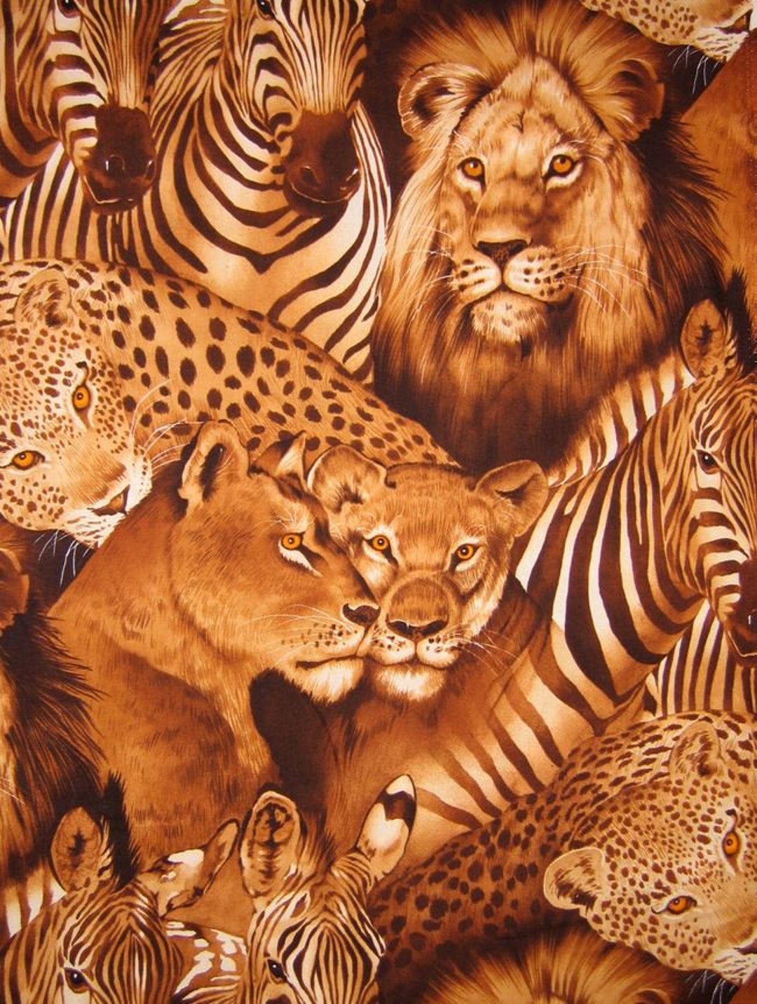 Eob~alexander Henry~lion Eyes~large Scale Wild Animal Print~brown ...