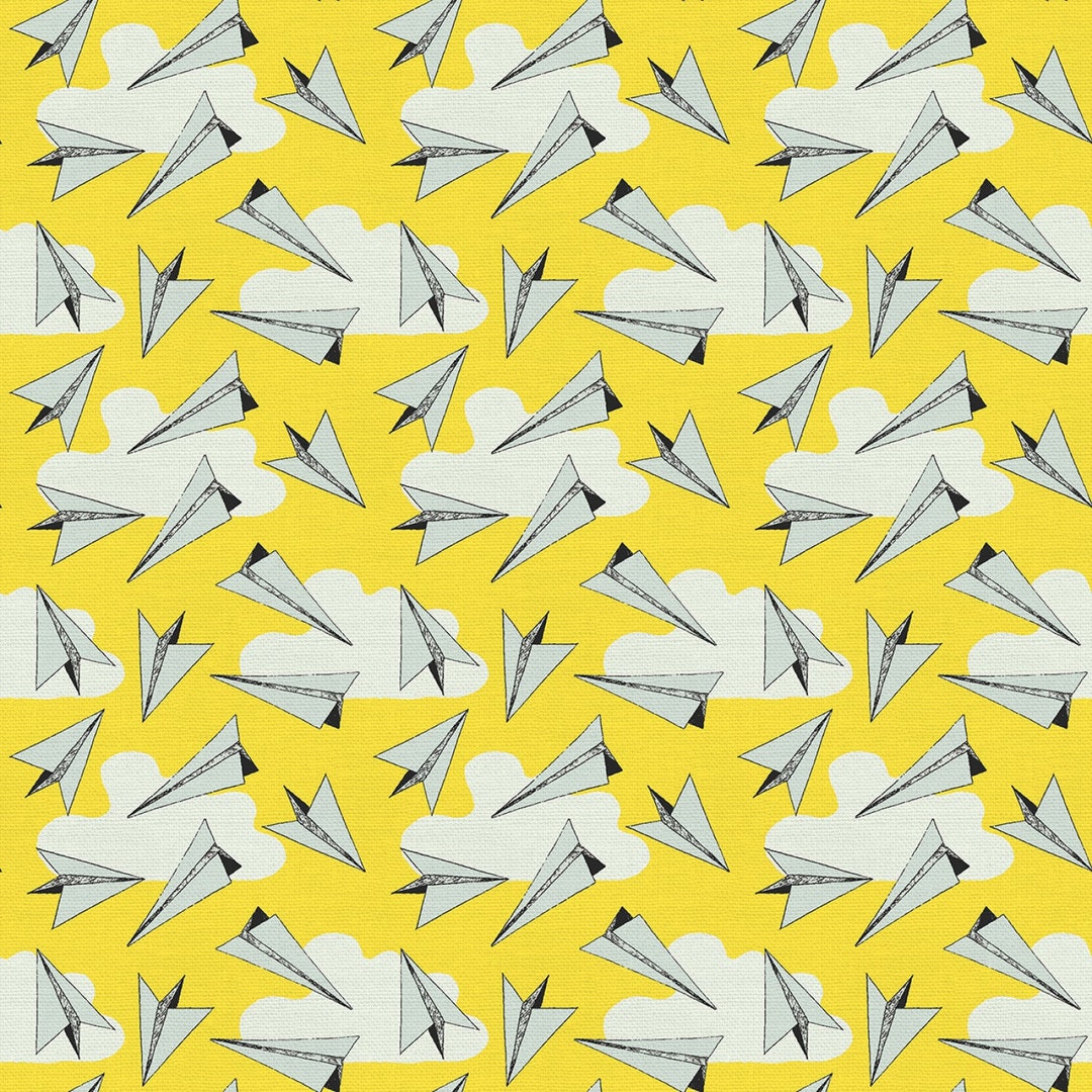 Paintbrush Studio~raccoon Ruckus~paper Plane~yellow~cotton Fabric by ...