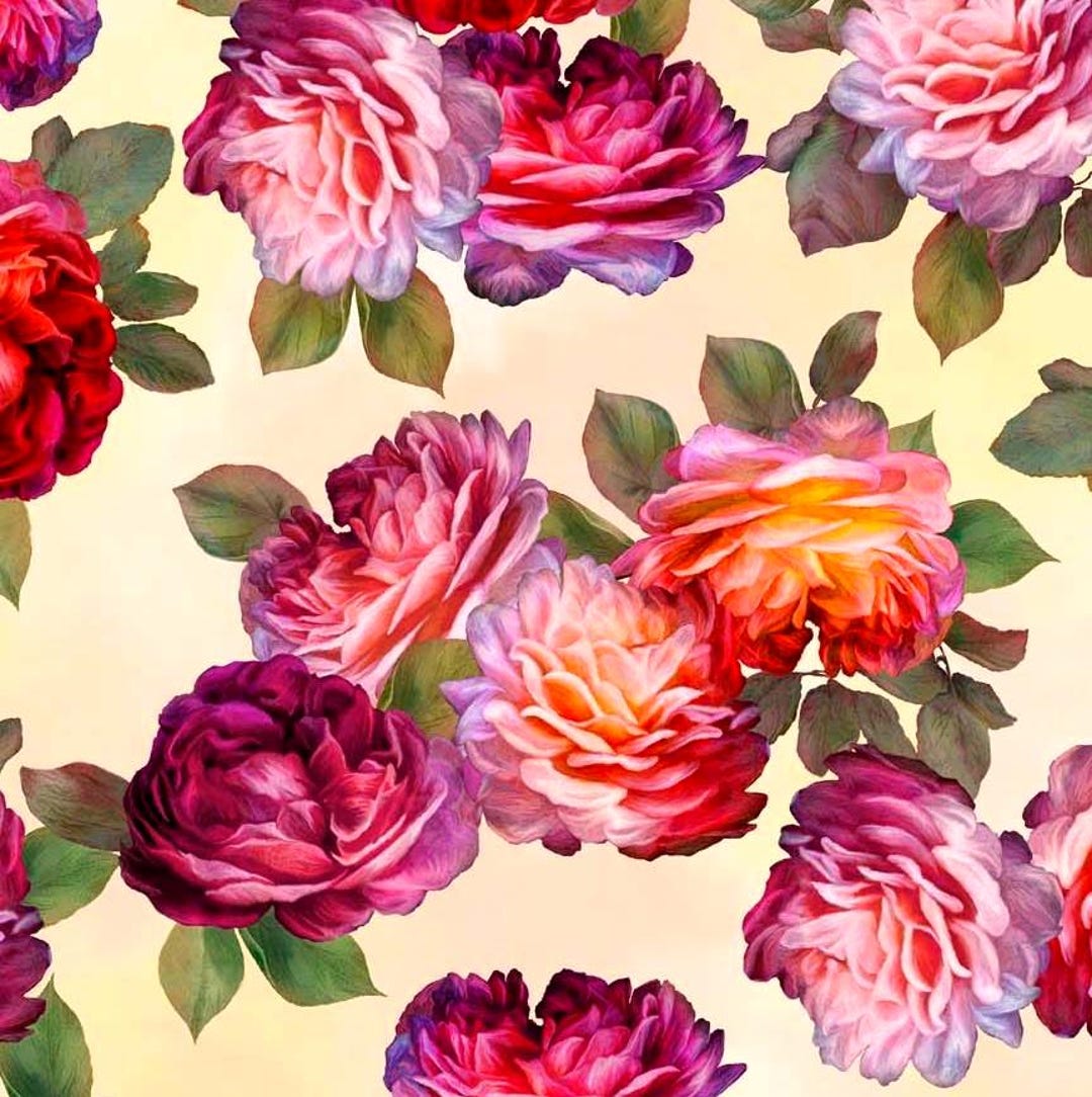 Quilting Treasures~rose Grace~large Roses~digital~cream~cotton Fabric ...