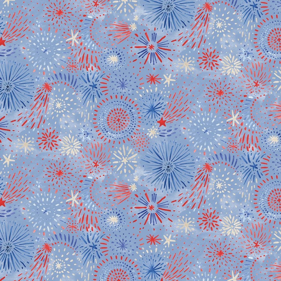 EOB Wilmington Prints~colors of Courage~fireworks Allover~light Blue ...
