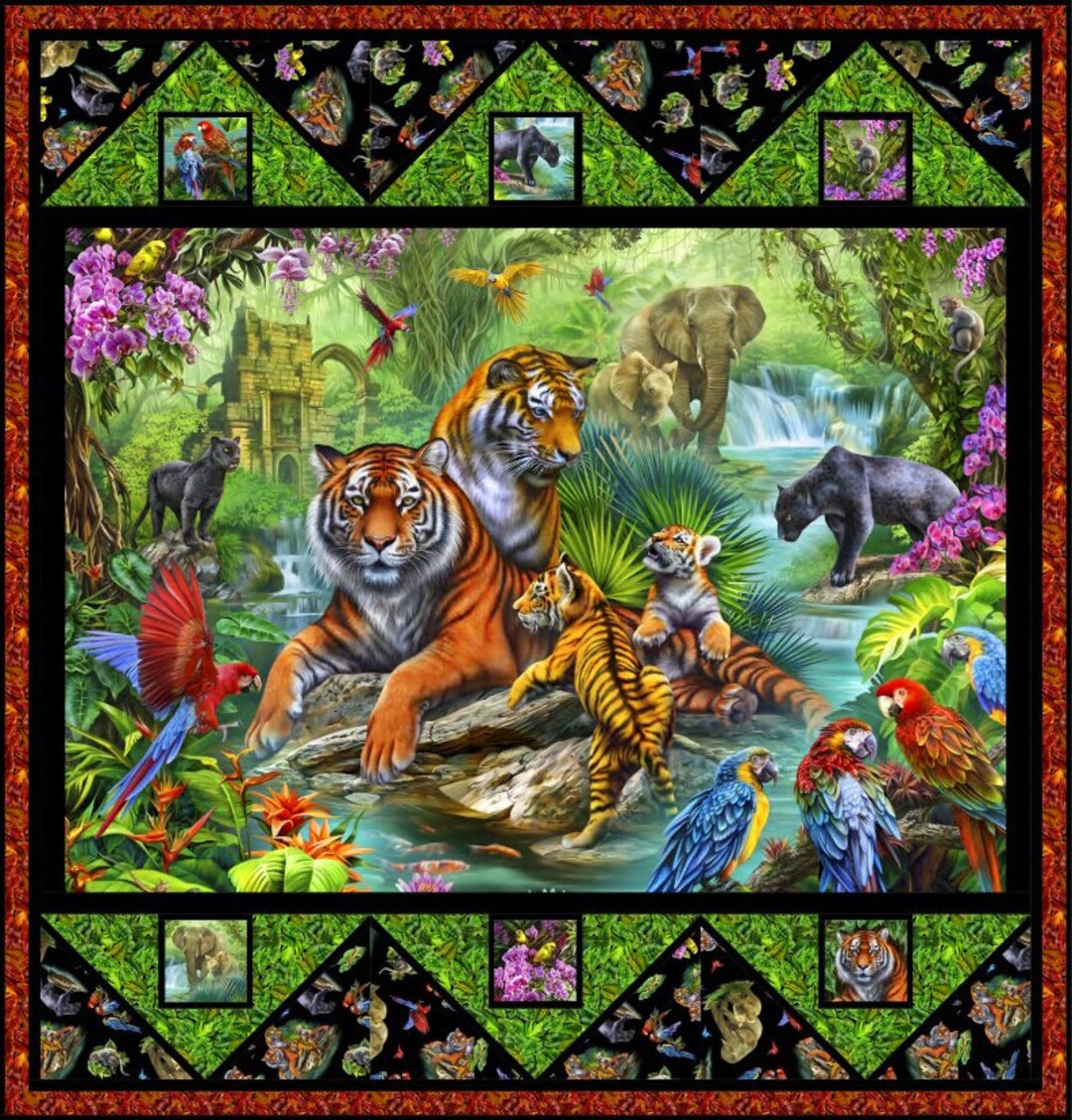 Quilt Kitjungle Paradise45 X 47 Jungle Animals and Flora Panel Quilt ...