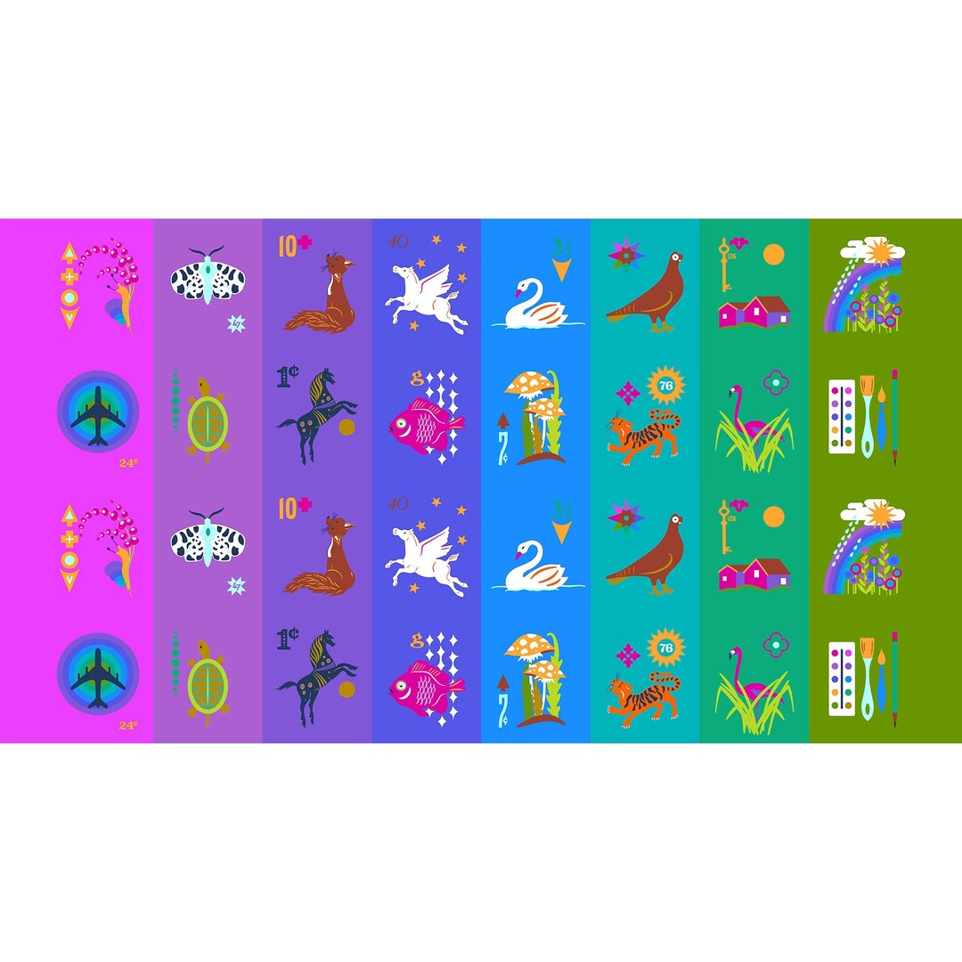 Andover~postmark~23.5" X 43.5" Ephemera Stamp Block Panel~cool~cotton ...