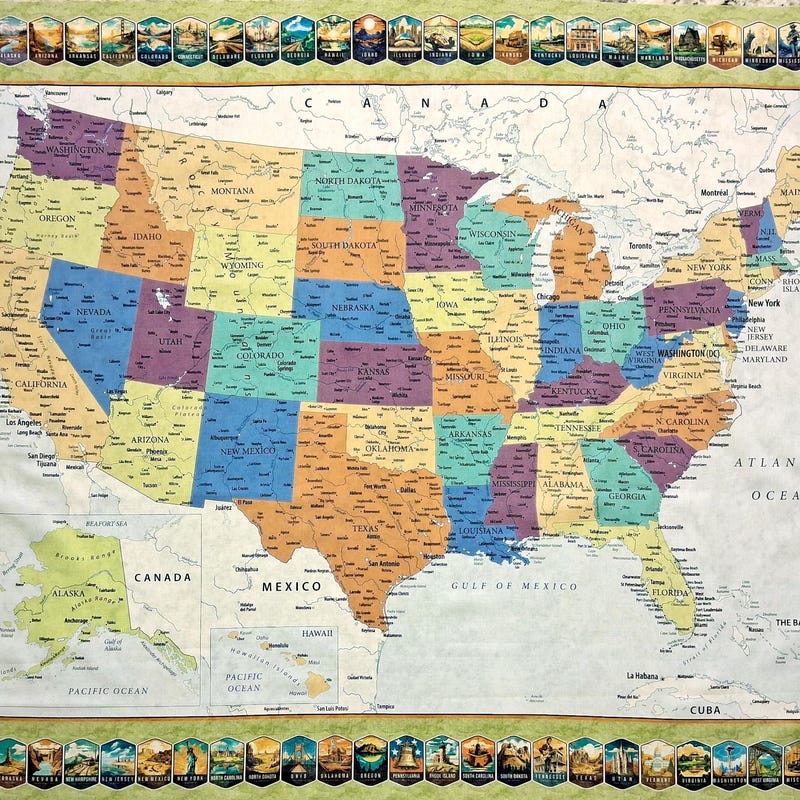 Fabric Panels Usa Map - Etsy