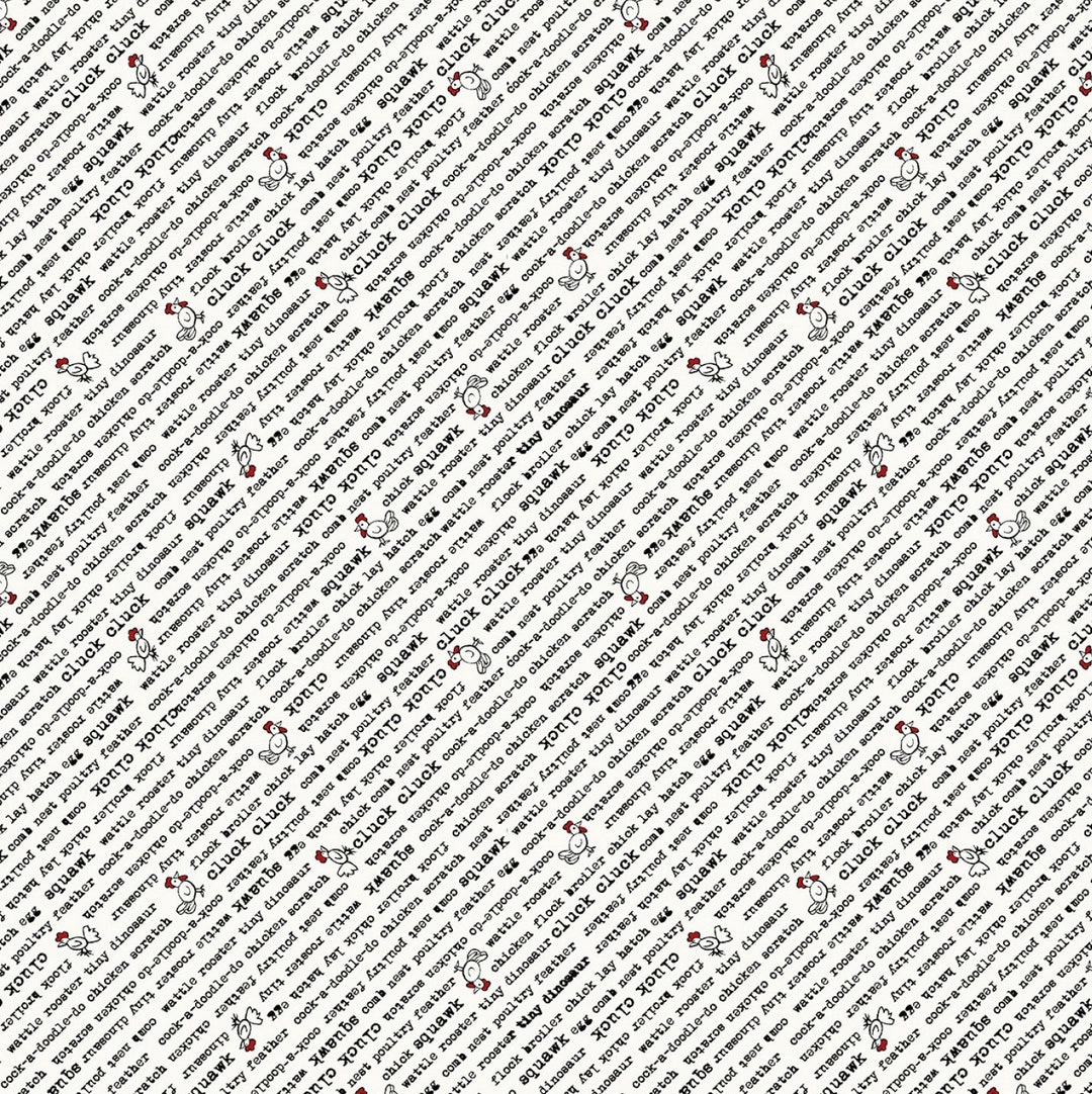 EOB Studio E Zooming Chickens Diagonal Words off White Cotton Fabric by ...