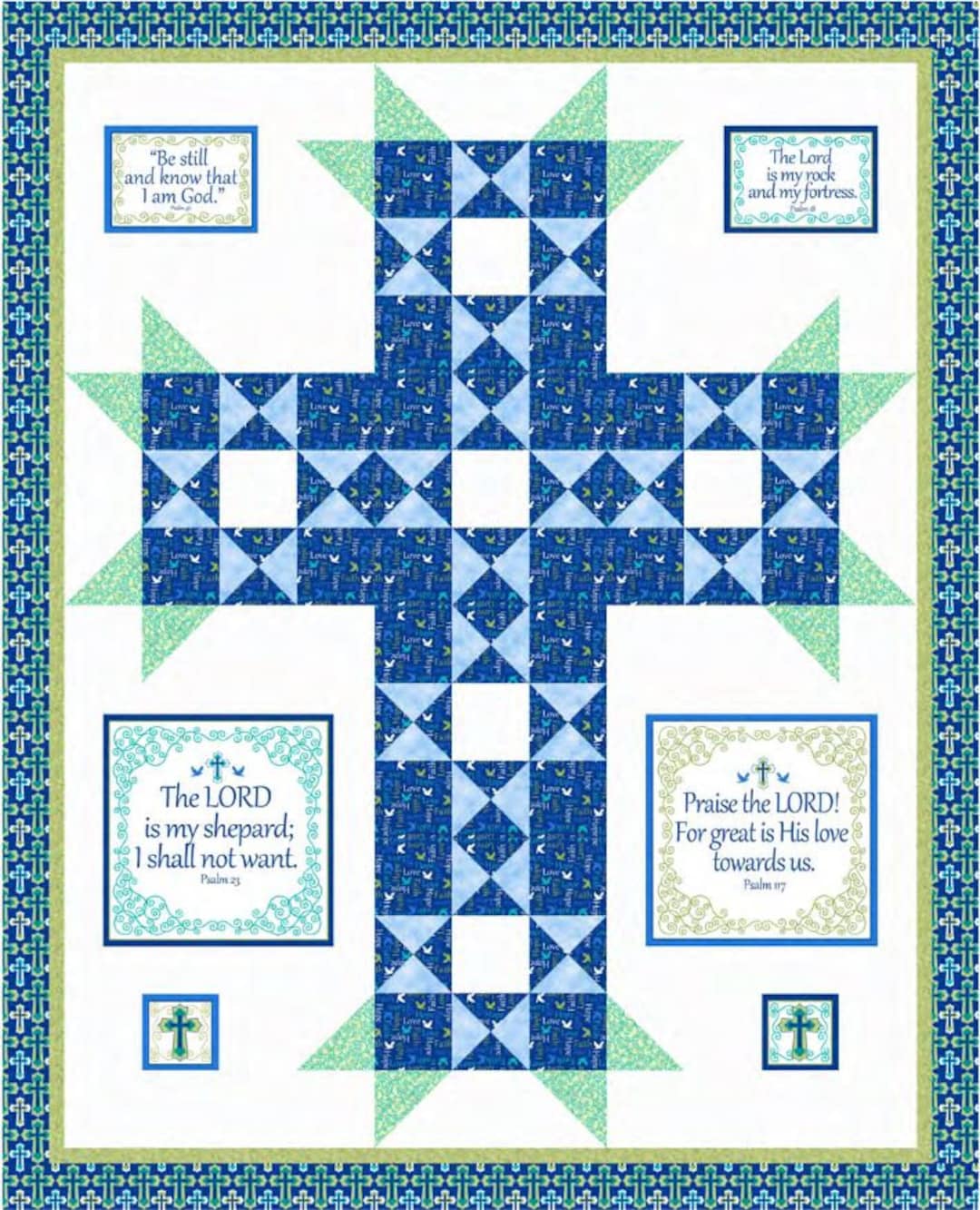 Quilt Kit~faith Hope and Love~63" X 78" Psalms and Cross Throw Quilt ...