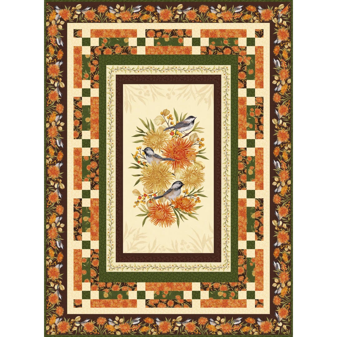 Quilt Kit~chickadee Charm~58" X 79" Chickadee Chrysanthemum Panel Throw ...