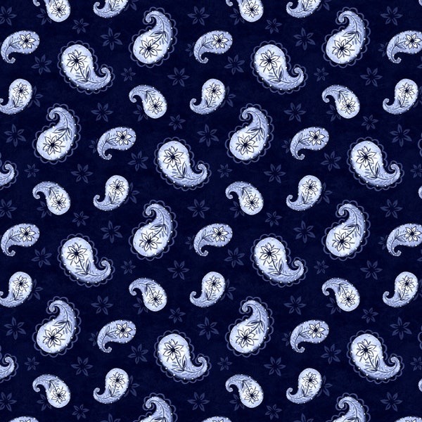 Navy Blue Paisley Fabric - Etsy