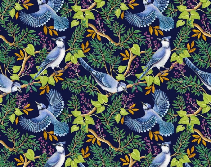 Winter Woods Blue Jay Birds Fabric by Timeless Treasures - Etsy