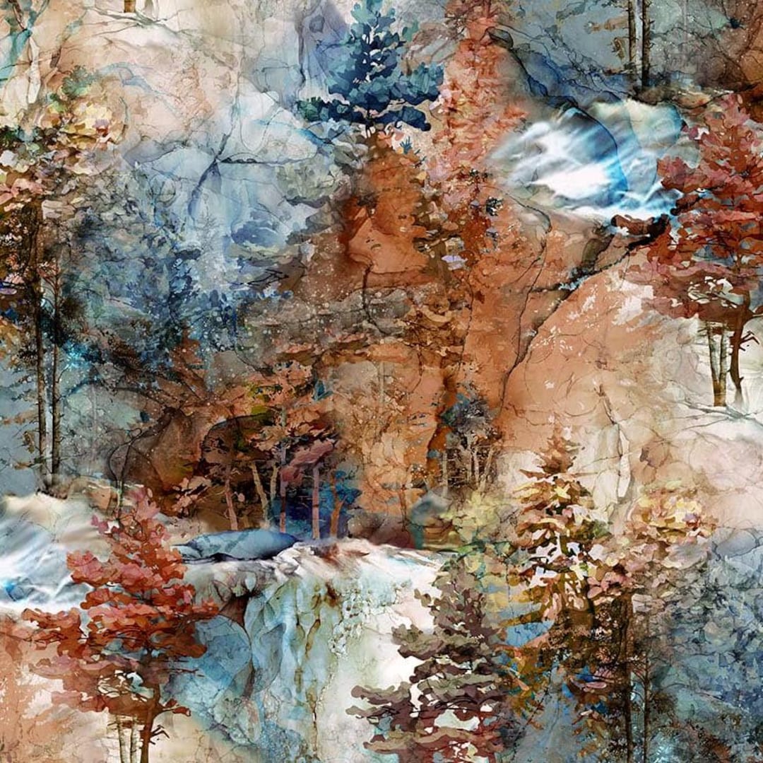 Eob~northcott~highland View~watercolor Tree Scenic~digital~blue/multi ...