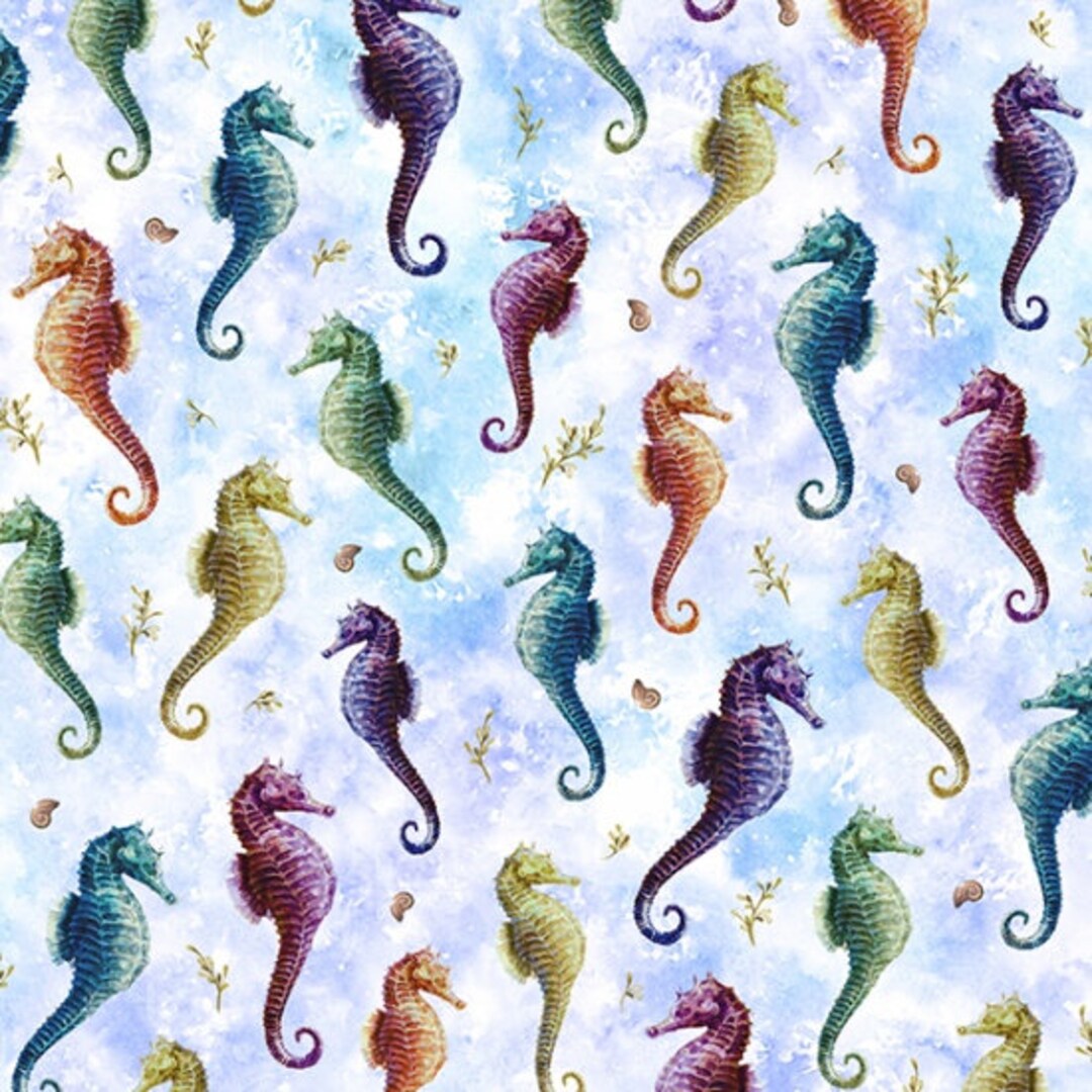 Eob~hoffman~tides of Color~seahorses~seahorse~digital~cotton Fabric by ...