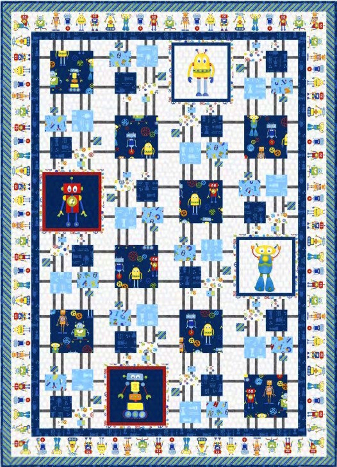 Quilt Kit~alphabots~61.5" X 85.5" Robot Block Panel Twin Size Quilt ...