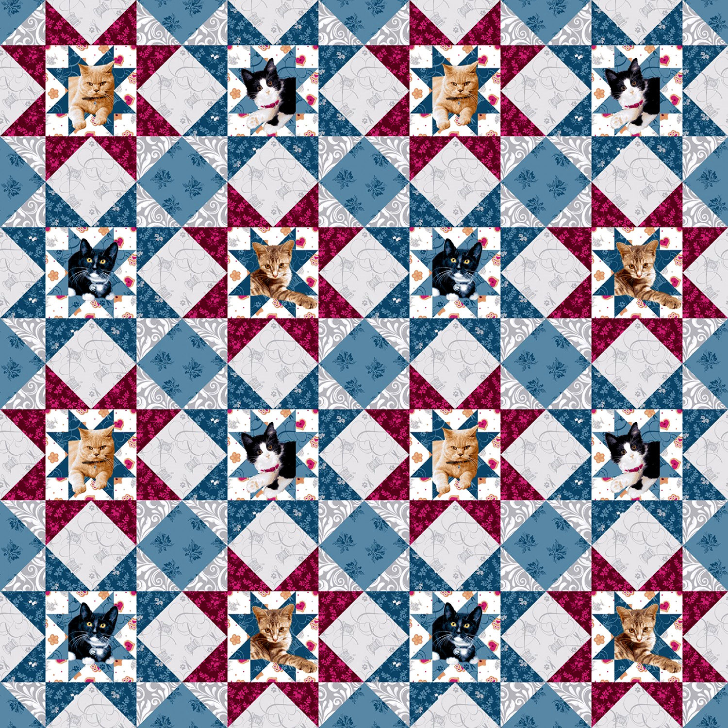 Quilt Kit~quilted Kitties~53" X 71" Quilt Kitties Block Quilt (includes ...