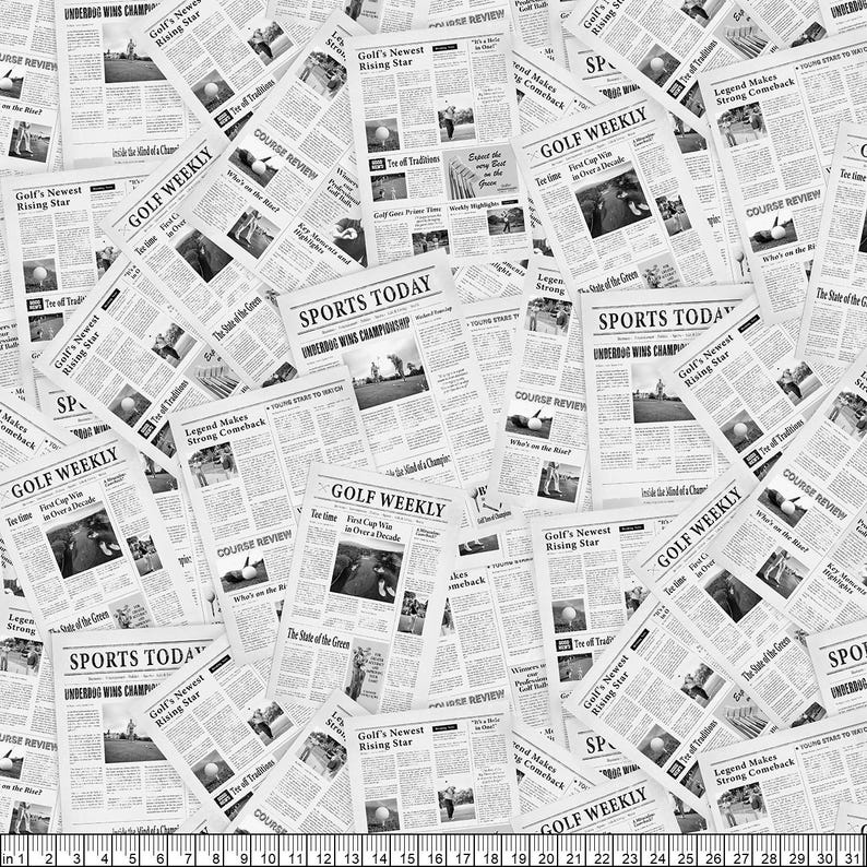 Timeless Treasures Par for the Course Gold Newspaper News Cotton Fabric ...
