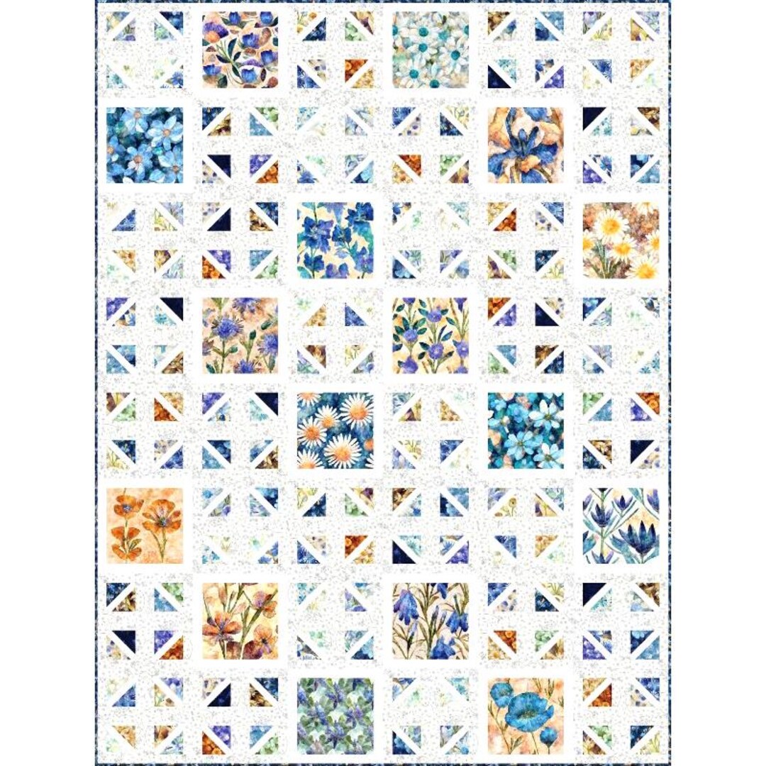 Quilt Kit~beautiful Blooms~60" X 80" Dancing Blooms Pieced Block Throw ...