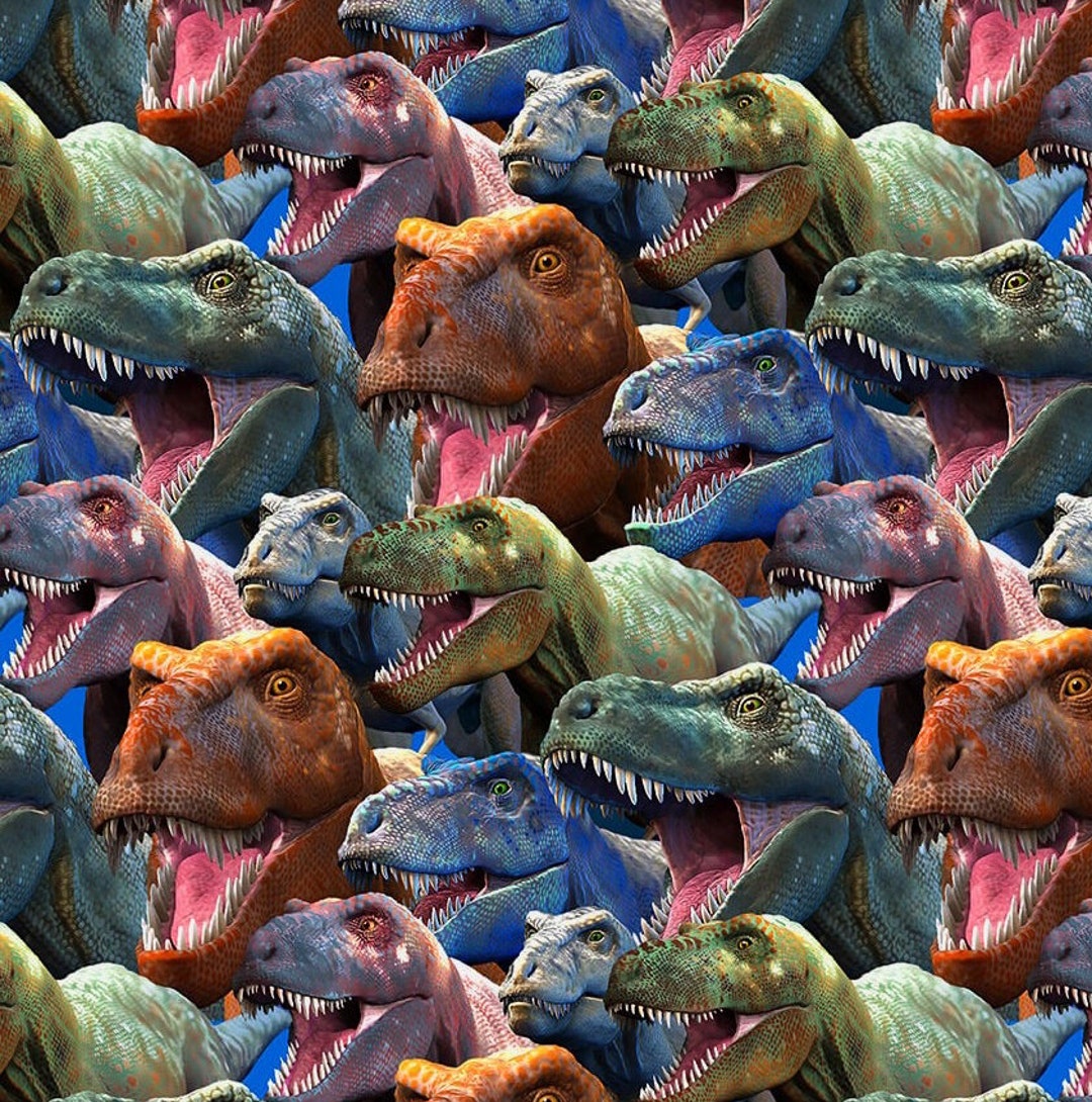 Eob~blank Quilting~tyranno Chorus~t-rex Collage~gray~cotton Fabric by ...