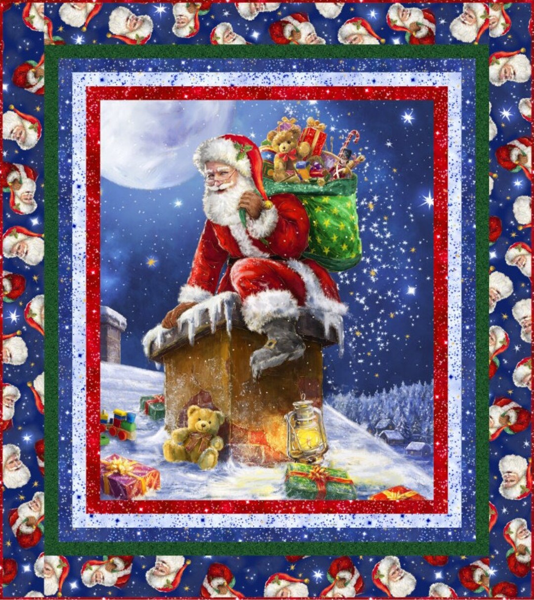 Quilt Kit~framed Up~48" X 54" Santa Down the Chimney Panel Wall Quilt ...
