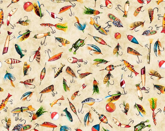 Eob~quilting Treasures~fish Tails~fish Lures~digital~tan~cotton Fabric ...