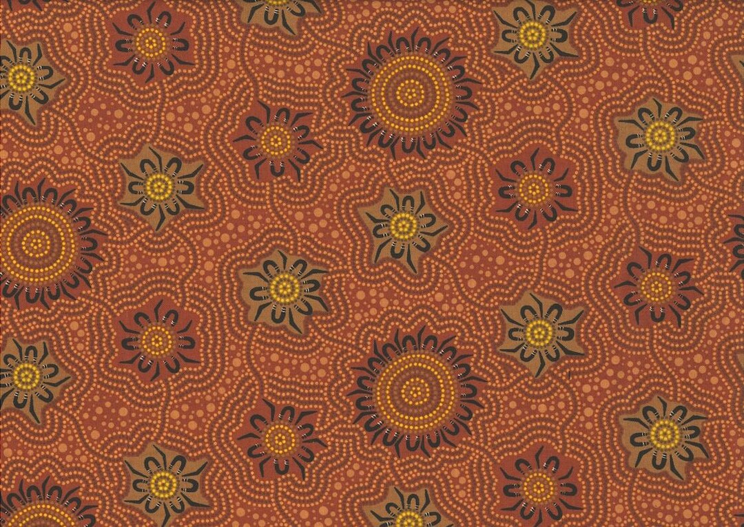 M&S Textiles Aboriginal Caming Ground 2 by B Egan Brown Cotton Fabric ...
