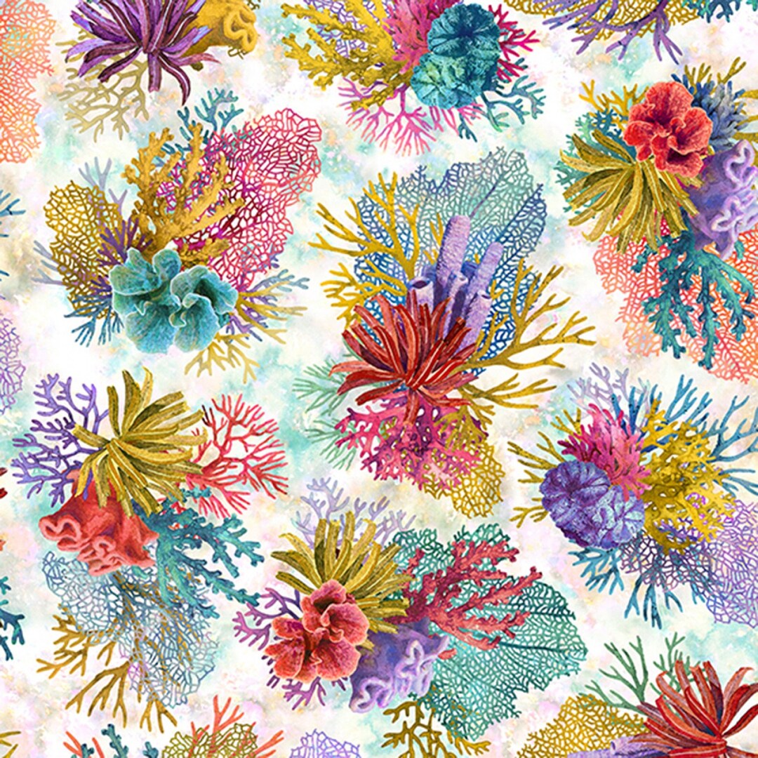 Eob~hoffman~tides of Color~coral~coral~digital~cotton Fabric by the ...