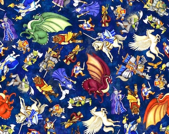 Blue and White Knights Fabric Knights on Light Blue by Landpenguin ...