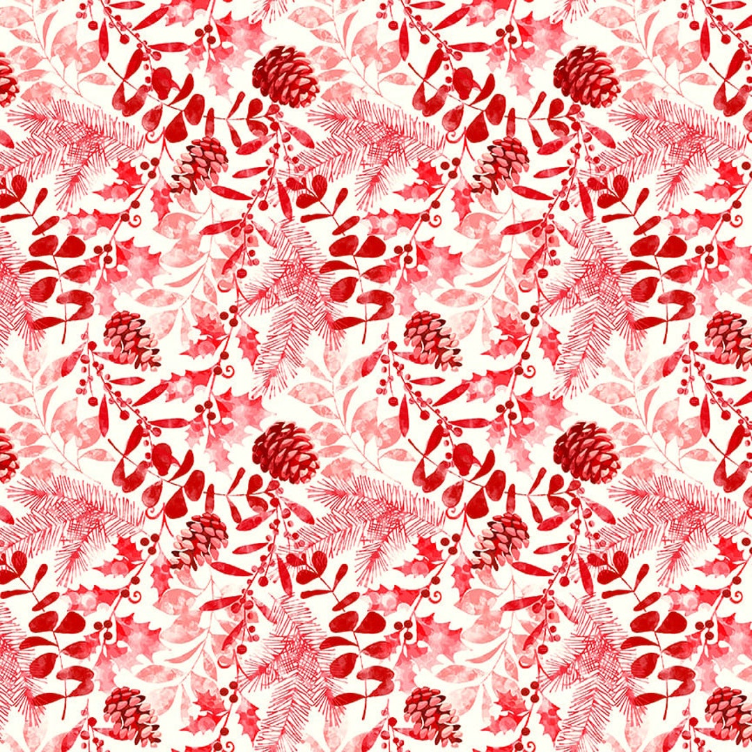 Eob~blank Quilting~holiday Style~winter Foliage and Pinecones~red ...