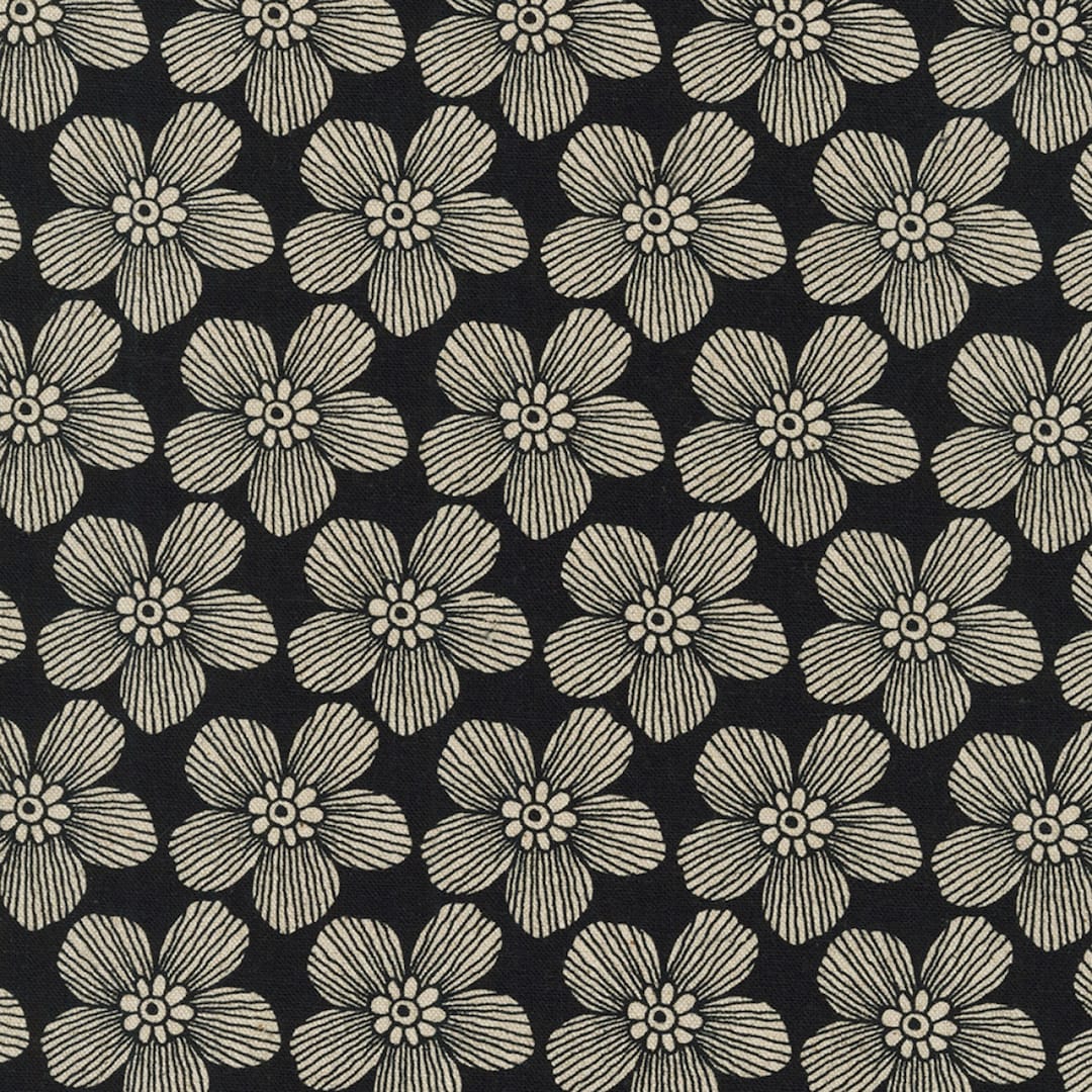 Robert Kaufman Cotton Flax Prints Flowers Canvas Black 80 Cotton/20 ...