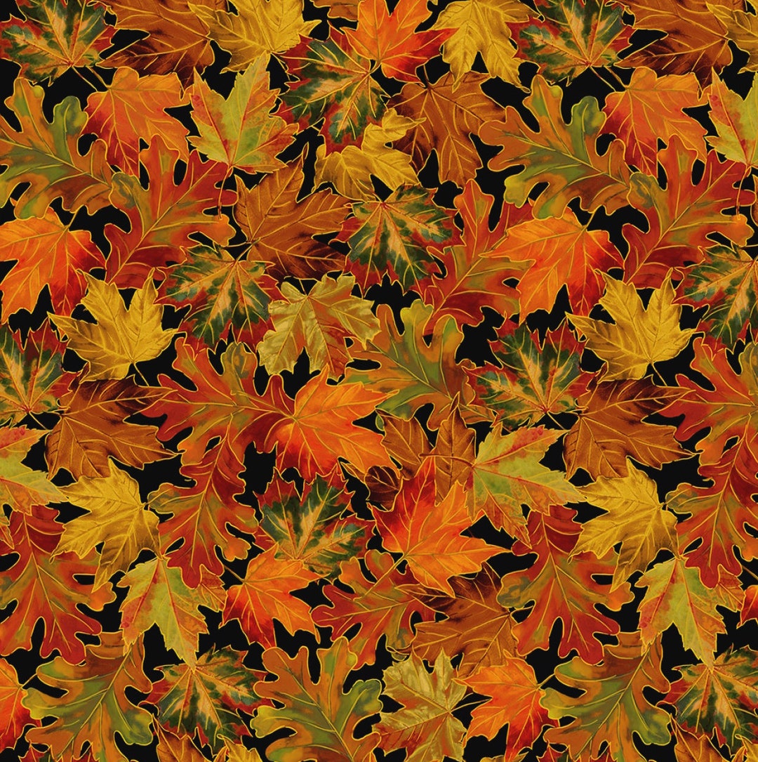 Eob~timeless Treasures~autumn Leaves~allover Autumn Leaves W/ Metallic ...