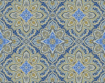 Blue Medallion Fabric - Etsy