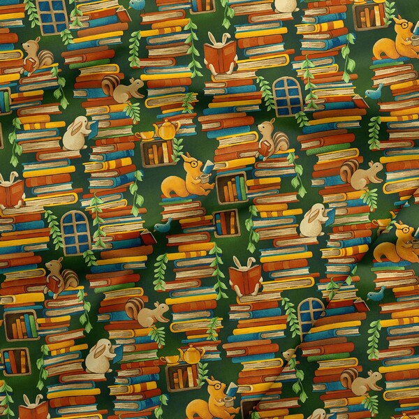 Vintage Library Fabric Antique Books English Authors by ...