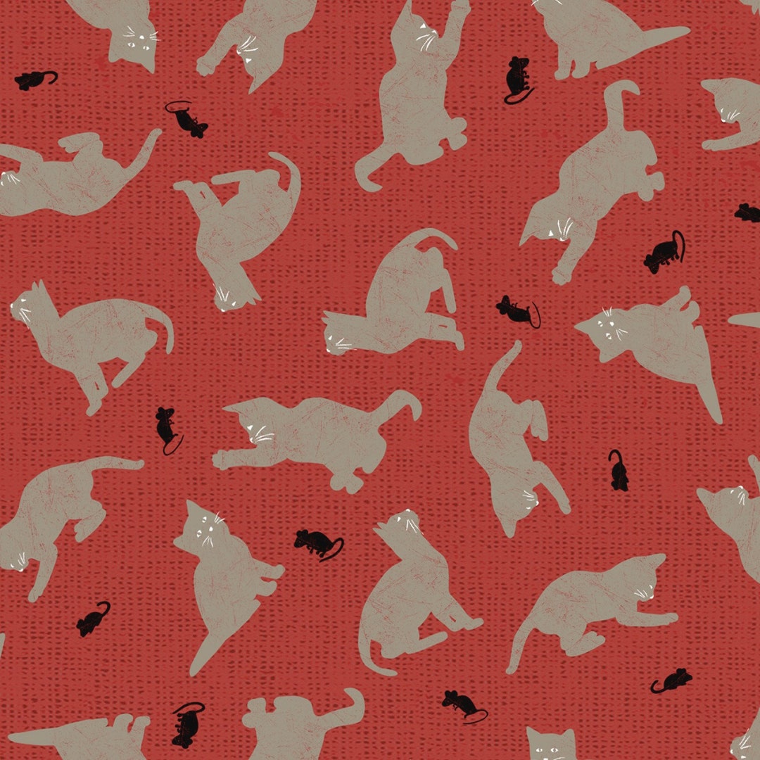 Clothworks Purrfection Kittens Digital Light Red Cotton Fabric by the ...