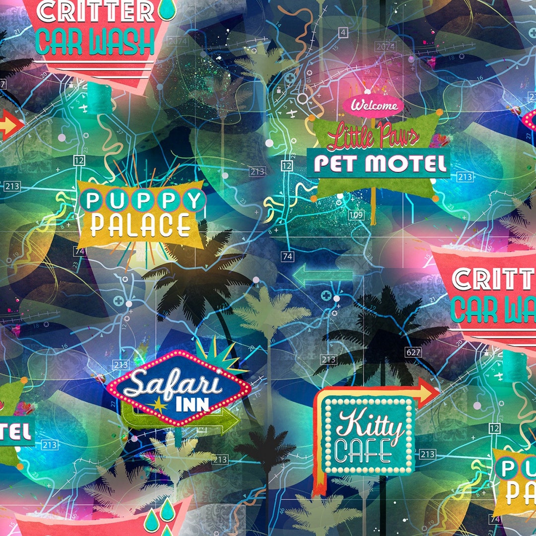 3 Wishes Road Trippin Everywhere Signs Digital Print Multi Cotton ...