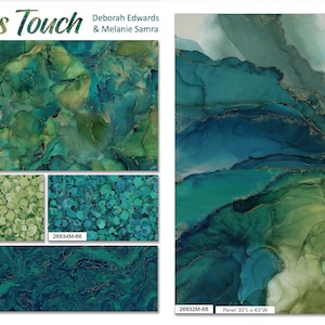 Northcott~midas Touch~30" X 43.5" Multi Texture Panel W/ Metallic Gold~digital~sage/teal~cotton ...