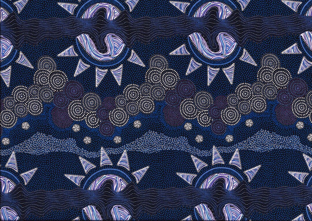 M&S Textiles Aboriginal Sunset Night Dreaming by Heather Kennedy Blue ...