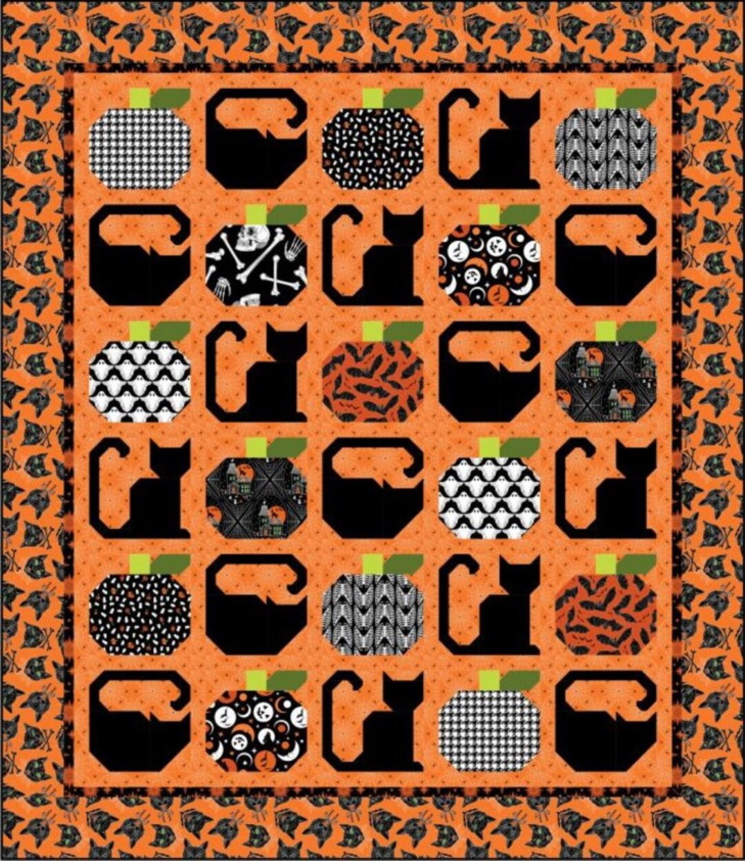Free Spirit~scaredy Cat~73.5" X 85" Halloween Cats Quilt Kit (includes ...